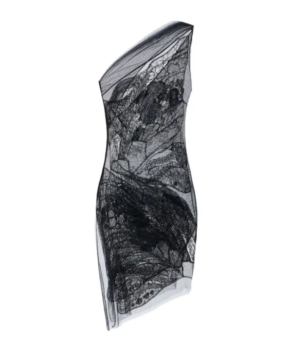 Elisabetta Franchi Embroidered One-shoulder Tulle Dress