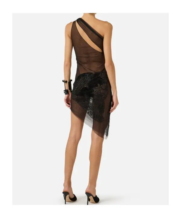 Elisabetta Franchi Embroidered One-shoulder Tulle Dress