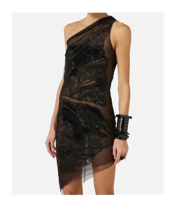 Elisabetta Franchi Embroidered One-shoulder Tulle Dress