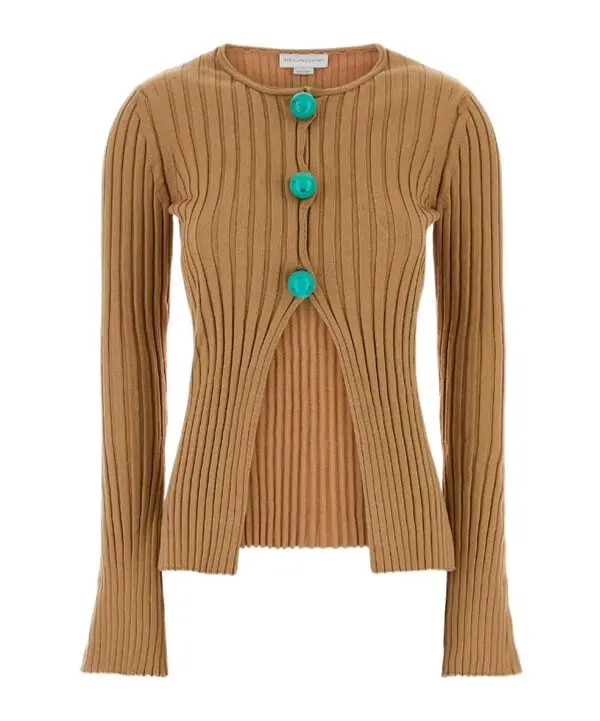 Stella McCartney Ribbed-knit Buttoned Cardigan - Brown