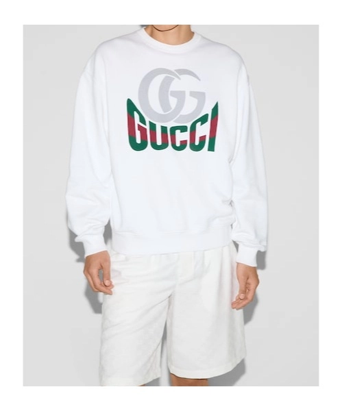 Gucci Felt Knitted Cotton Sweatshirt With Double G Print