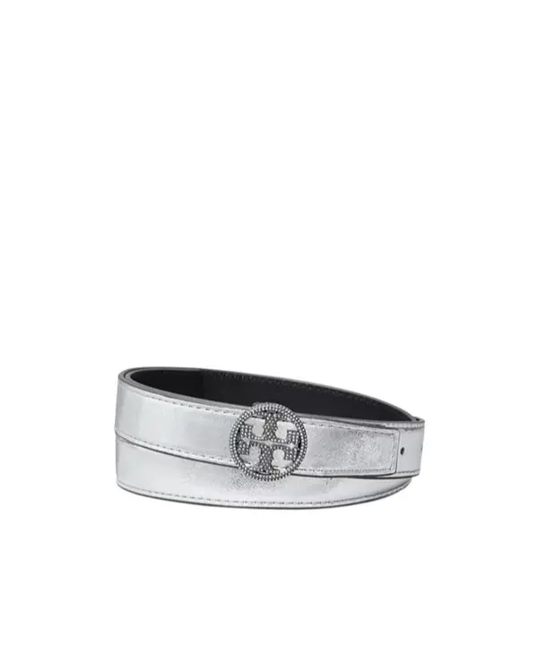 Tory Burch Double T Motif-embellished Buckle Belt - Black/silver