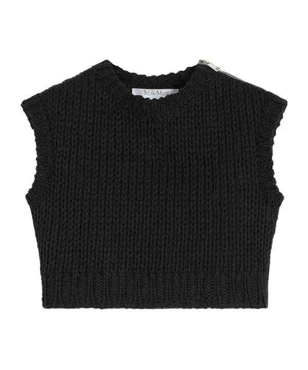 Max Mara Sleeveless Zip Knit Cropped Top - Black