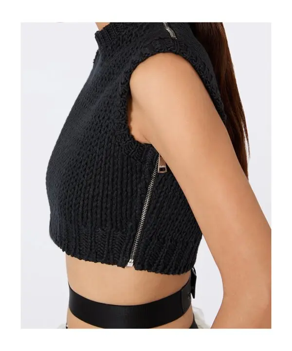 Max Mara Sleeveless Zip Knit Cropped Top