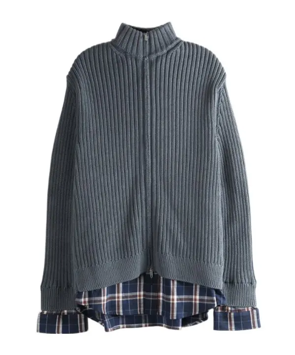 Balenciaga Layered Zip Sweater - Navy/brown