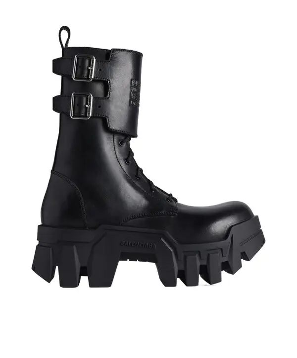 Balenciaga Bulldozer Combat Lace-up Boots With Platform Sole - Black