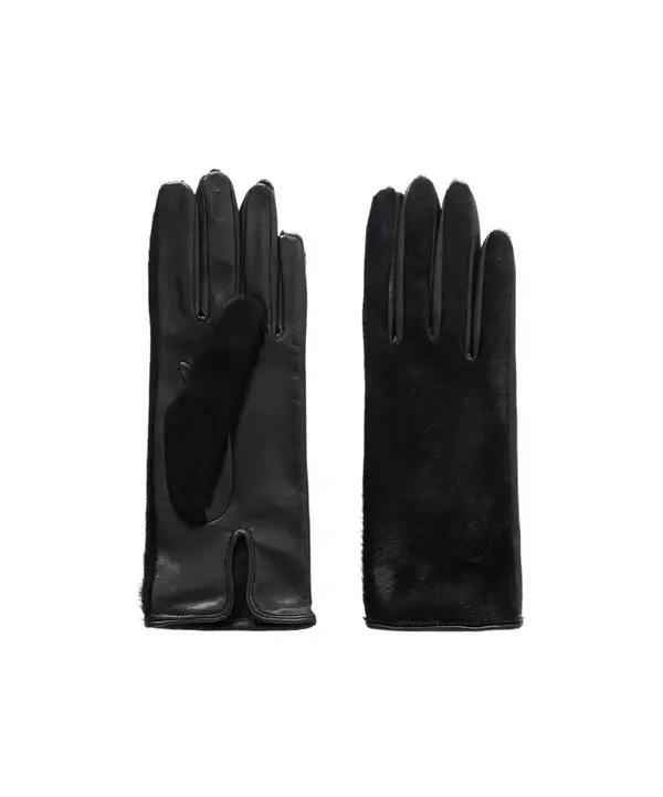 Nour Hammour Calf Hair And Leather Gloves - Black