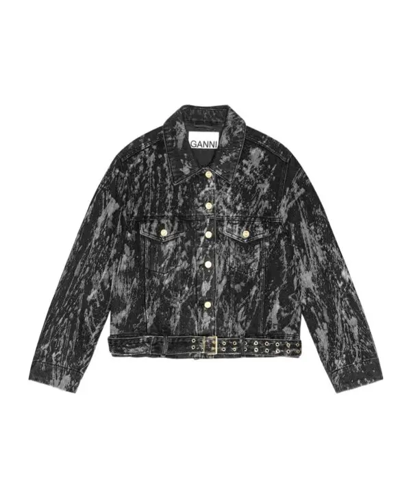 GANNI Belted Denim Jacket - Black