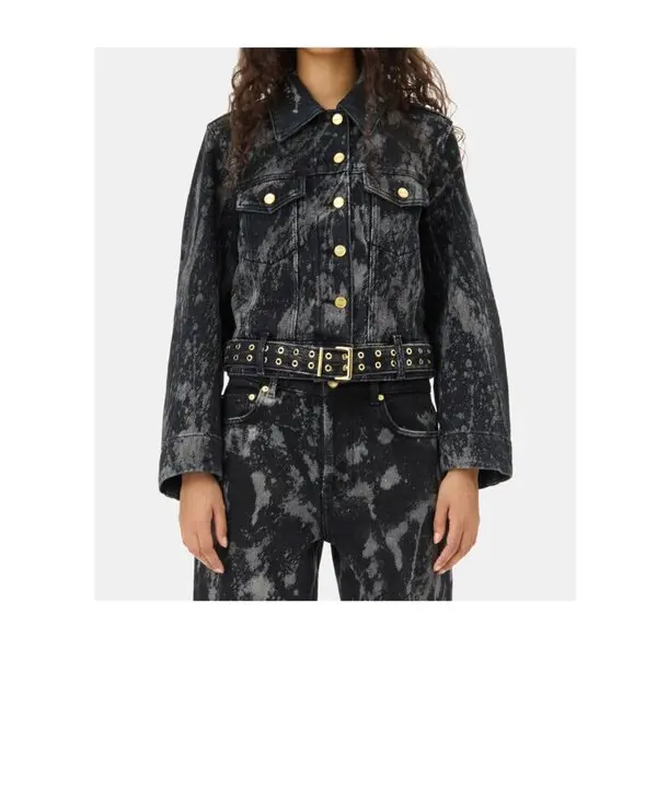 GANNI Belted Denim Jacket - Black