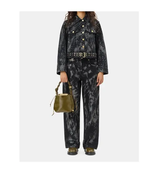 GANNI Belted Denim Jacket - Black