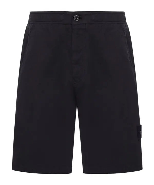 Stone Island Logo Patch Buttoned Shorts - Black