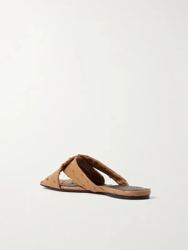 Khaite Liria Ostrich Leather Sandals - Camel