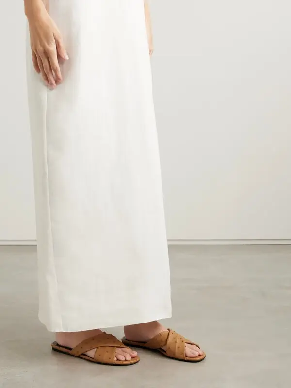 Khaite Liria Ostrich Leather Sandals - Camel