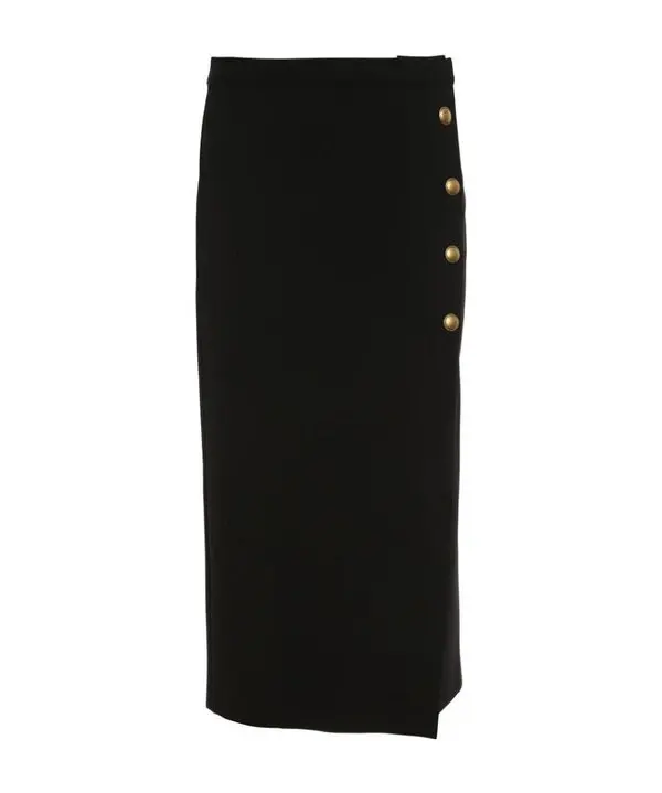 Pinko High Waist Straight Hem Skirt With Gold Button Embellishments