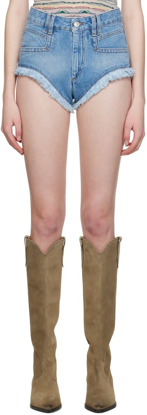 Isabel Marant Étoile Eneidao Denim Shorts With Frayed Hem - Blue