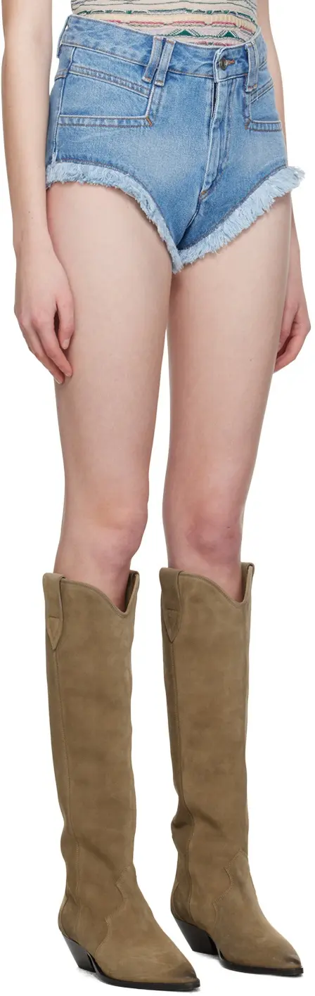 Isabel Marant Étoile Eneidao Denim Shorts With Frayed Hem - Blue