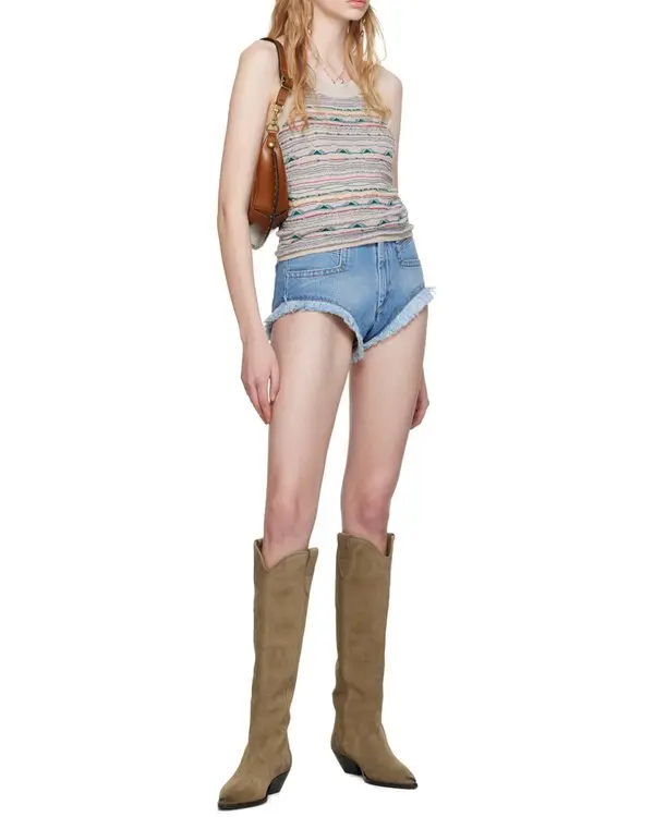 Isabel Marant Étoile Eneidao Denim Shorts With Frayed Hem - Blue