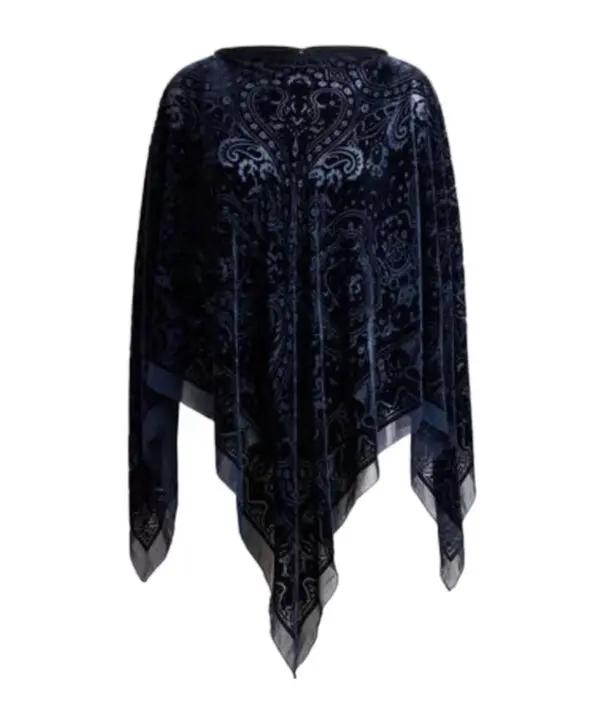 Etro Paisley Burnout Velvet Poncho - Blue
