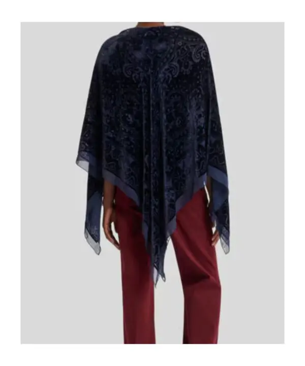 Etro Paisley Burnout Velvet Poncho - Blue
