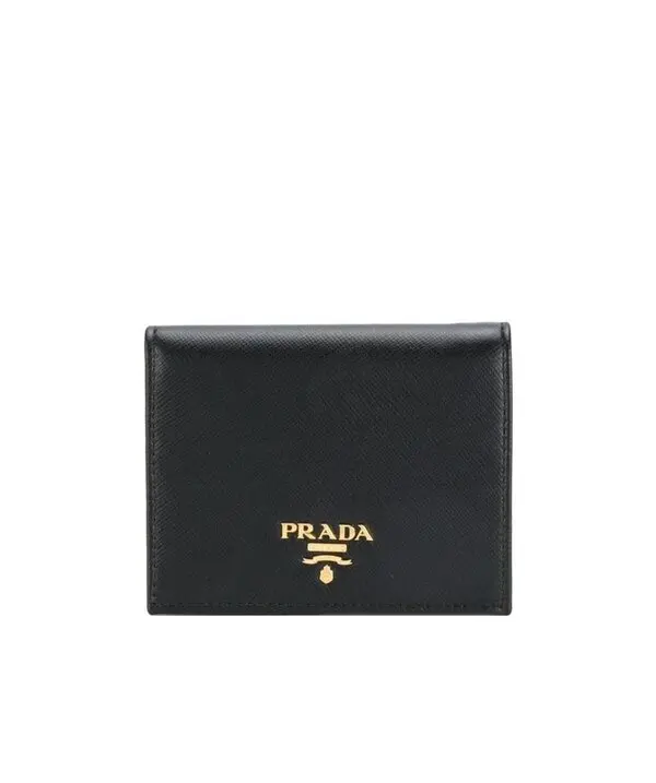 Prada Logo Plaque Wallet - Black