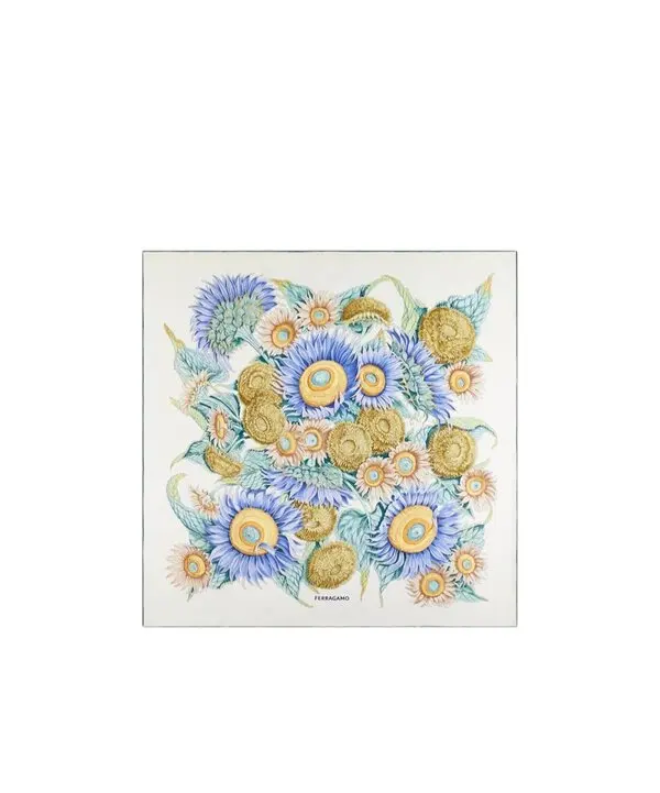 FERRAGAMO Sunflower Printed Silk Scarf - Ivory