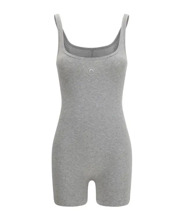 MARINE SERRE Moon Logo Ribbed Short Jumpsuit - Gray
