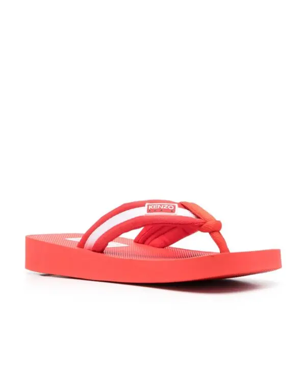 Kenzo Logo Patch Striped Slip-on Flip Flops - Orange