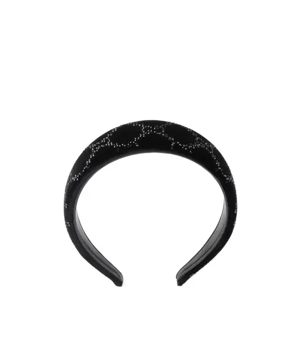 Gucci Soft Velvet Headband With Crystals - Black