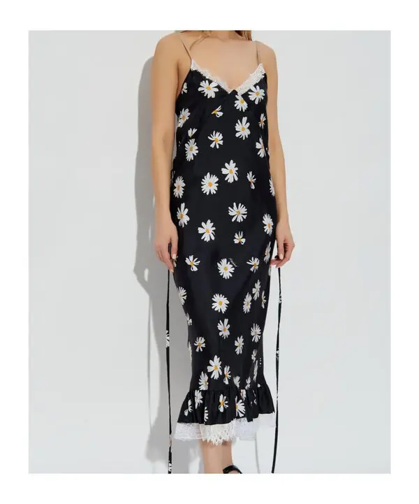 Moschino Daisy Print Spaghetti Strap Midi Dress