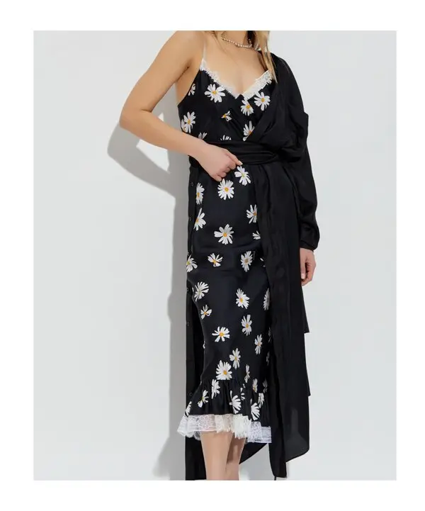 Moschino Daisy Print Spaghetti Strap Midi Dress