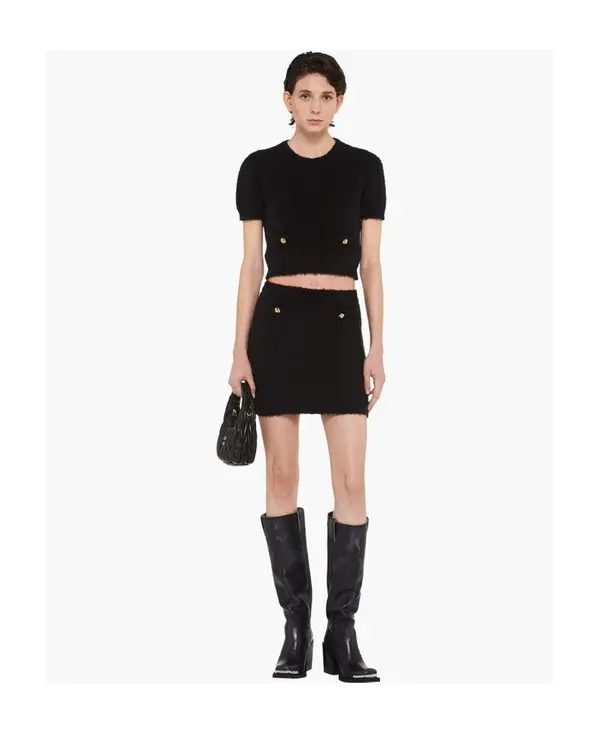 Miu Miu High-rise Bouclé Skirt With Embroidered Logo And Front Pockets