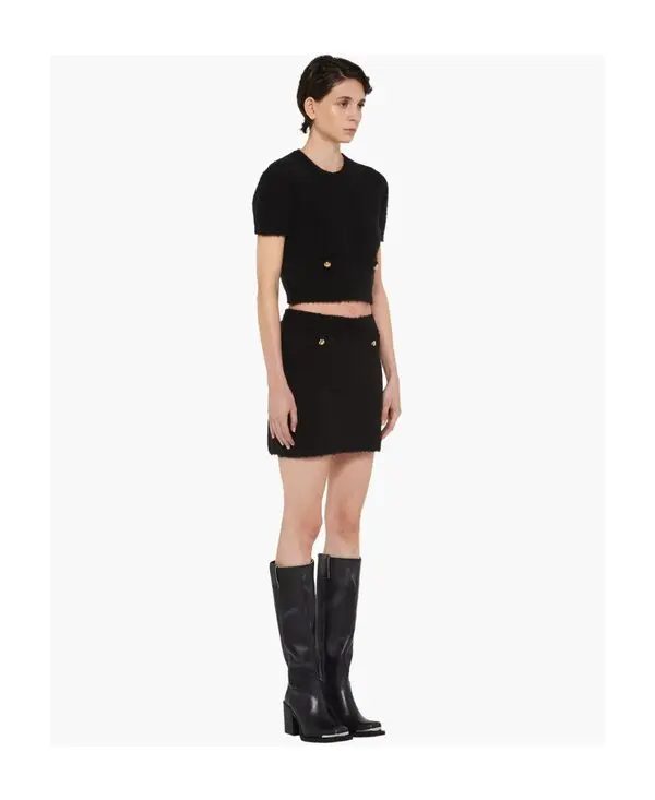 Miu Miu High-rise Bouclé Skirt With Embroidered Logo And Front Pockets