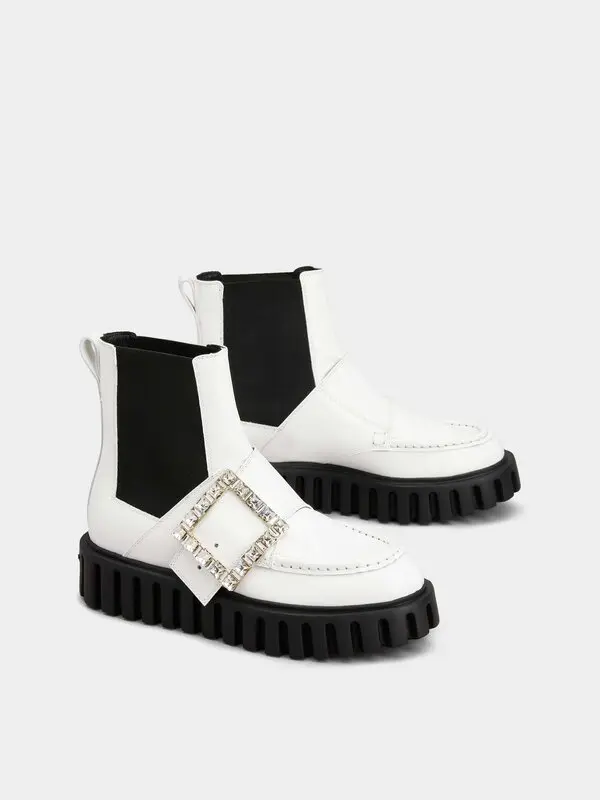 ROGER VIVIER Viv' Go-thick Strass Buckle Chelsea Ankle Boots In Patent Leather