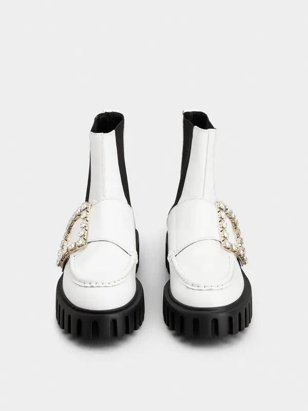 ROGER VIVIER Viv' Go-thick Strass Buckle Chelsea Ankle Boots In Patent Leather