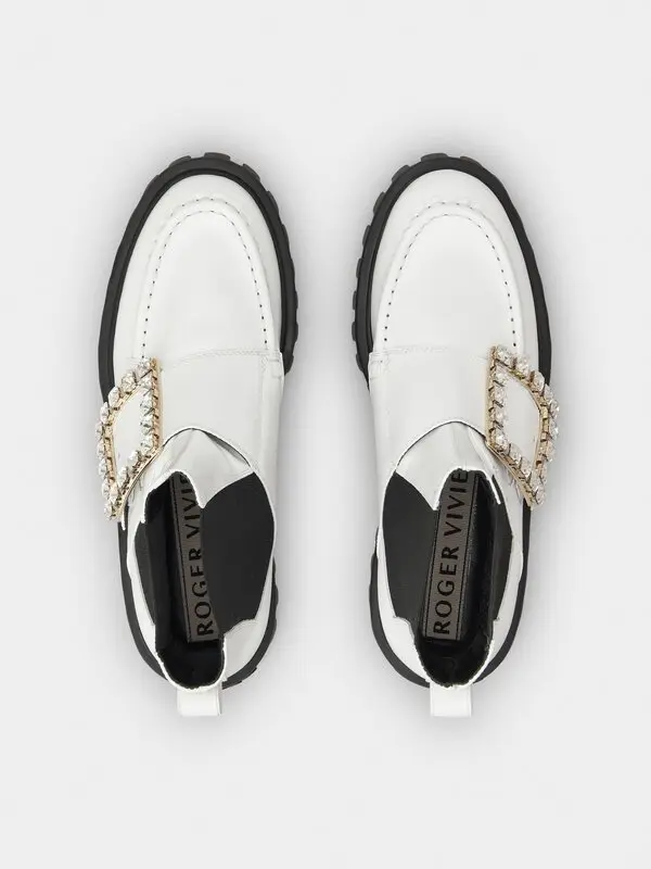 ROGER VIVIER Viv' Go-thick Strass Buckle Chelsea Ankle Boots In Patent Leather