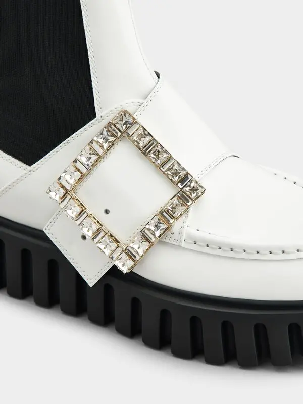 ROGER VIVIER Viv' Go-thick Strass Buckle Chelsea Ankle Boots In Patent Leather