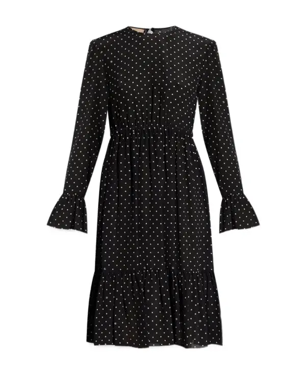 Gucci Polka Dot Long Sleeve Midi Dress With Ruffle Details