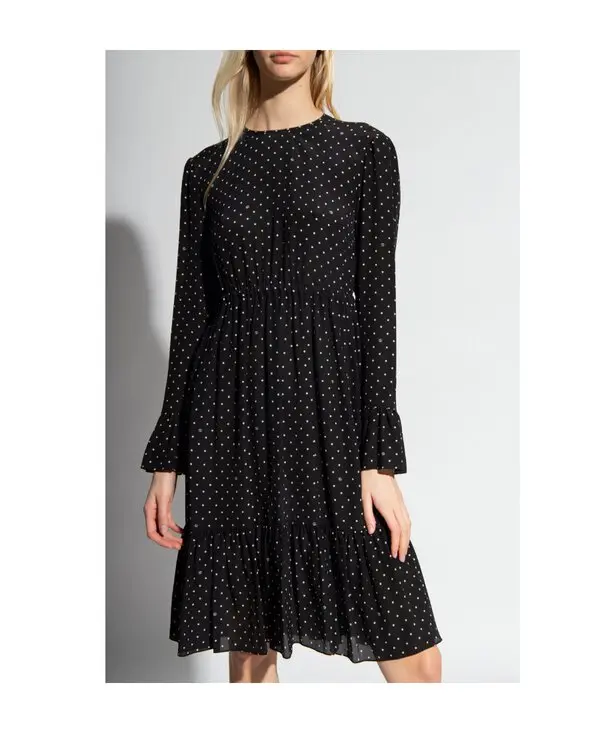 Gucci Polka Dot Long Sleeve Midi Dress With Ruffle Details