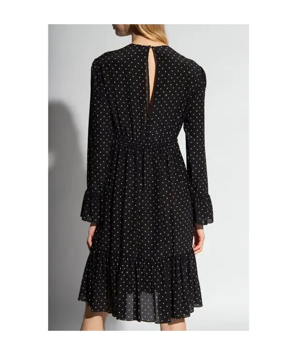 Gucci Polka Dot Long Sleeve Midi Dress With Ruffle Details