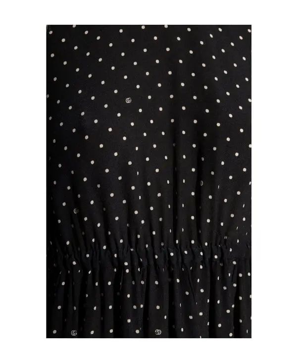 Gucci Polka Dot Long Sleeve Midi Dress With Ruffle Details