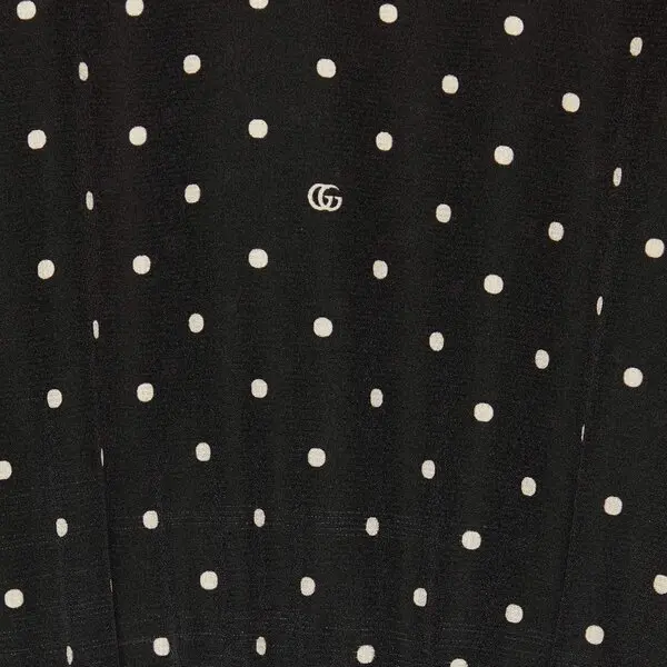 Gucci Polka Dot Long Sleeve Midi Dress With Ruffle Details