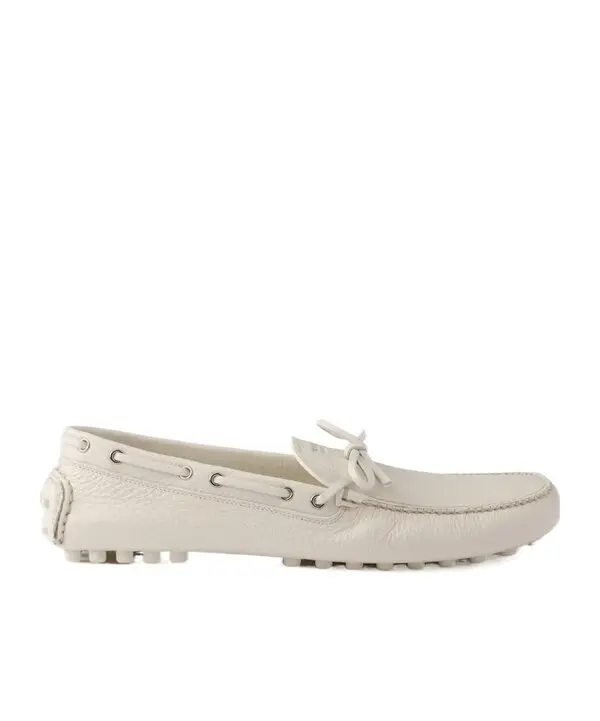 Prada Leather Driving Shoes With Tie Closure - White