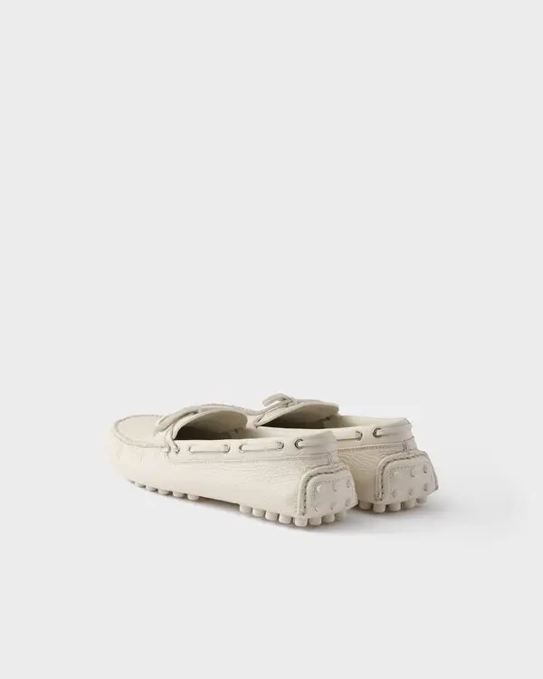 Prada Leather Driving Shoes With Tie Closure - White