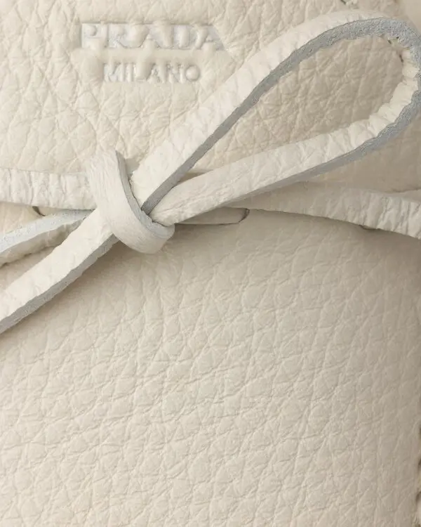 Prada Leather Driving Shoes With Tie Closure - White