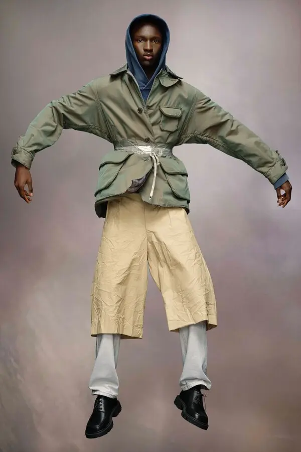 MAISON MARGIELA Distressed Tonic Jacket With Notched Lapel And Kangaroo Pocket