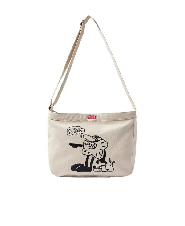 Kenzo Logo Patch Messenger Bag - White