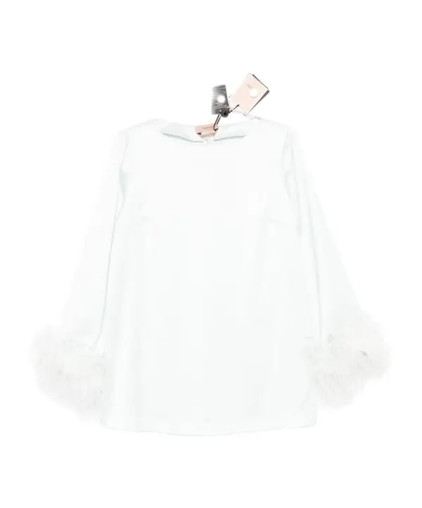 TWINSET Feather-trim Boat Neck Blouse - White