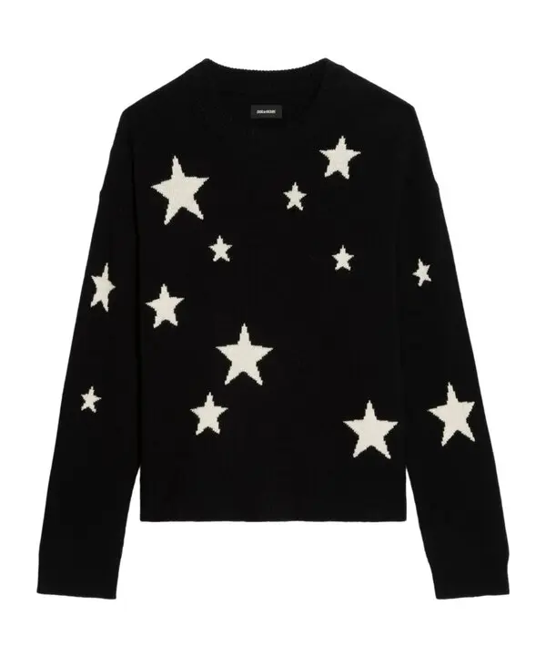 Zadig&Voltaire Long Sleeve Knit Top With Star Pattern - Black