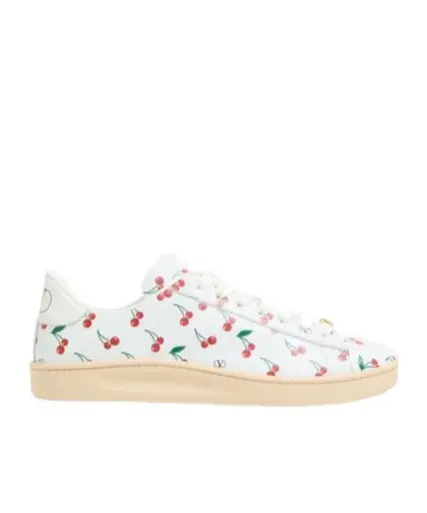 Valentino Garavani Cherry Printed Lace-up Sneakers - White
