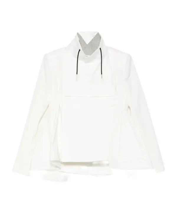 Sacai Long-sleeved Drawstring Blazer With Pleated Details - White